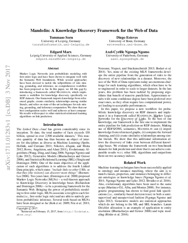 (PDF) Mandolin: A Knowledge Discovery Framework for the Web of Data
