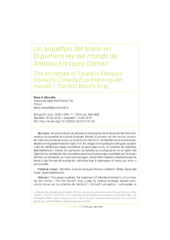 (PDF) Un arquetipo del tirano en «El primero rey del mundo» de Antonio ...