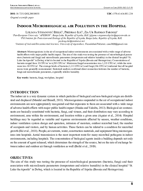 (PDF) Indoor Microbiological air Pollution in the Hospital | Predrag ...