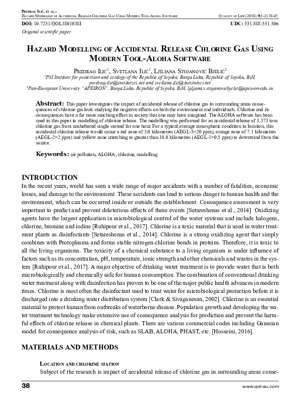 (PDF) Hazard Modelling of Accidental Release Chlorine Gas Using Modern ...