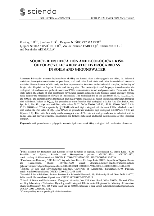 (PDF) Source Identification and Ecological Risk of Polycyclic Aromatic Hydrocarbons in Soils and ...