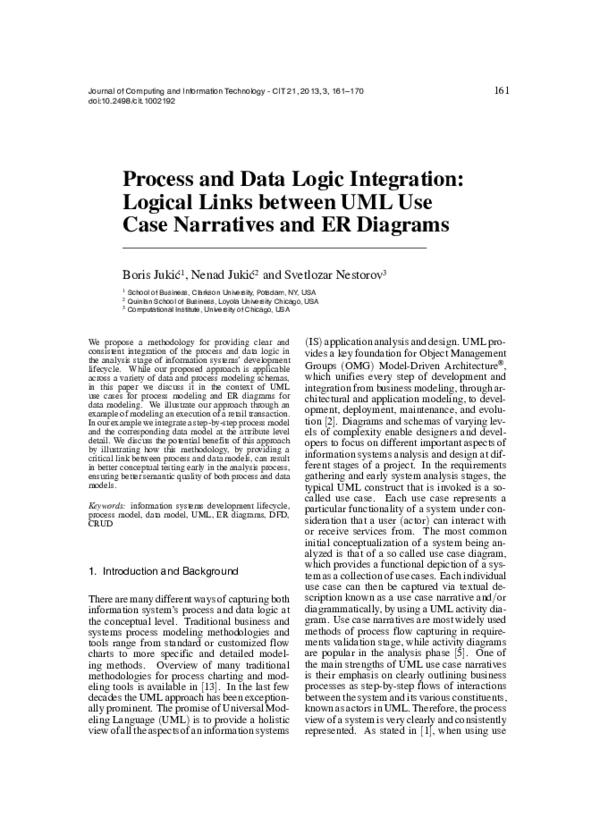 (PDF) Process and Data Logic Integration: Logical Links between UML Use Case Narratives and ER ...