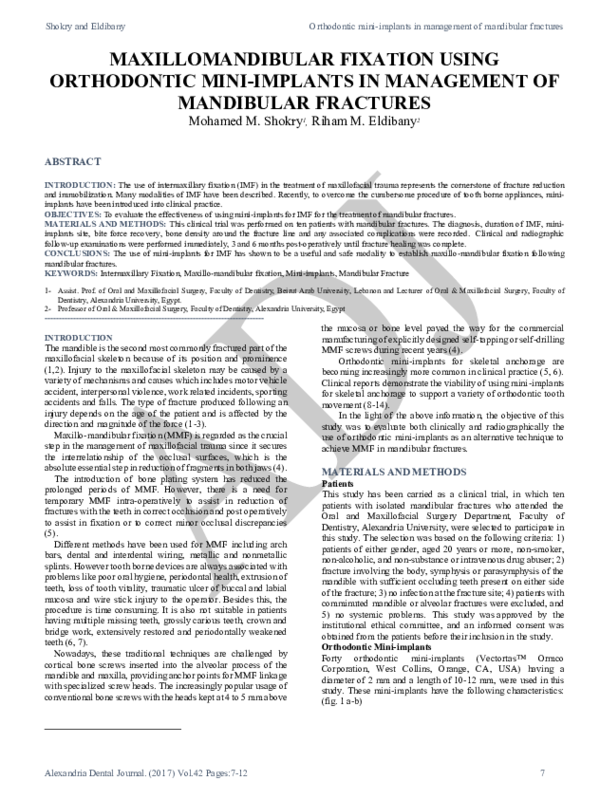 (PDF) Maxillomandibular Fixation Using Orthodontic Mini-Implants in ...