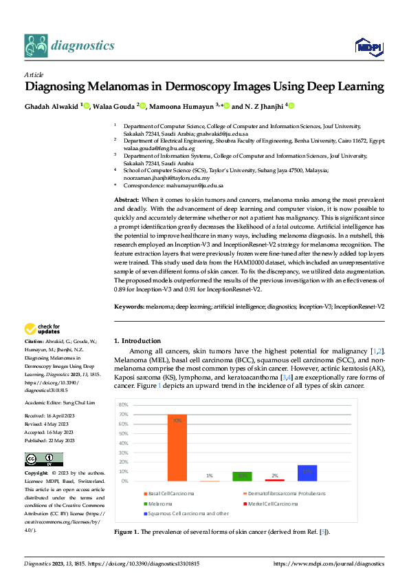 (PDF) Diagnosing Melanomas in Dermoscopy Images Using Deep Learning