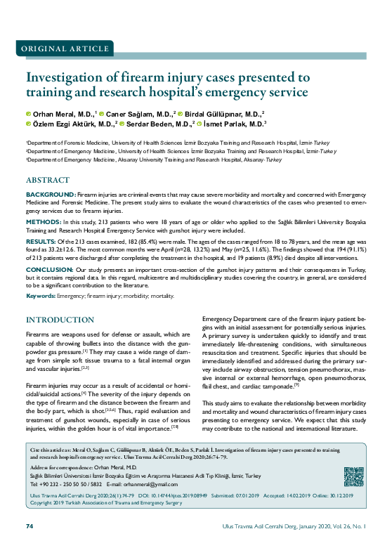 (PDF) Investigation Of Firearm Injury Cases Presented To A Training And ...