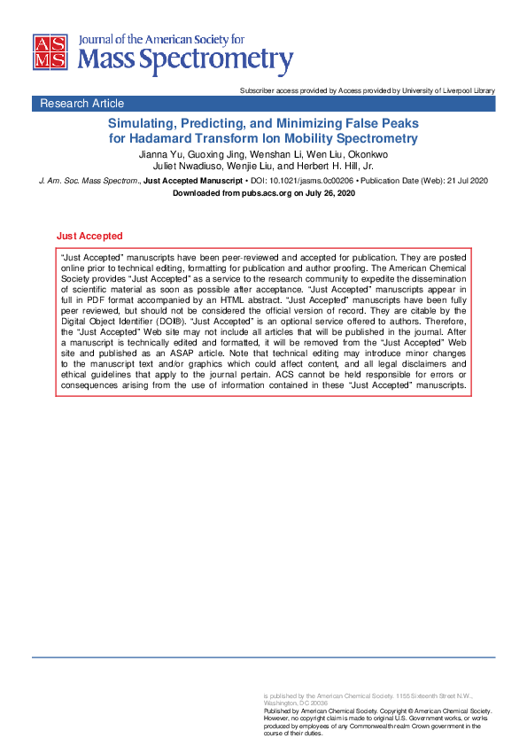 (PDF) Simulating, Predicting, and Minimizing False Peaks for Hadamard Transform Ion Mobility ...