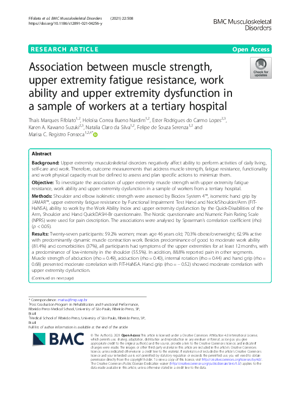 (PDF) Association between muscle strength, upper extremity fatigue ...
