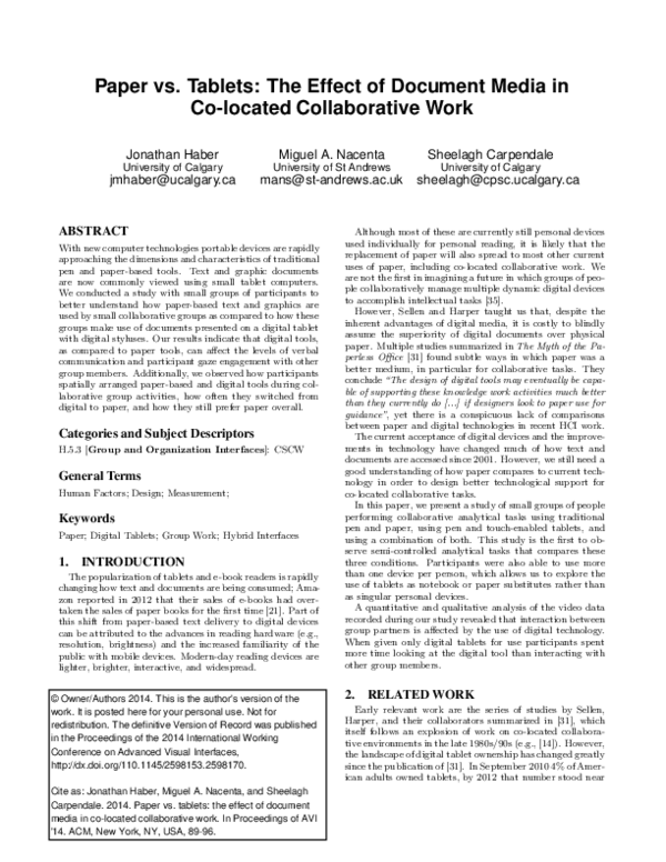(PDF) Paper vs. tablets | Sheelagh Carpendale - Academia.edu
