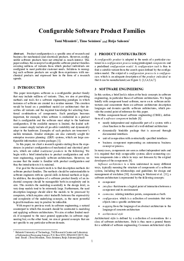 (PDF) 1 Configurable Software Product Families