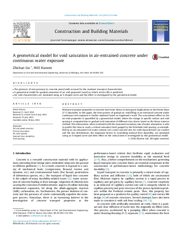 (PDF) A geometrical model for void saturation in air-entrained concrete ...