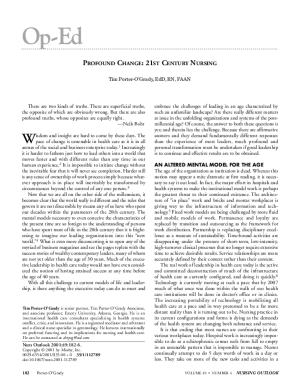 (PDF) Profound change: 21st century nursing