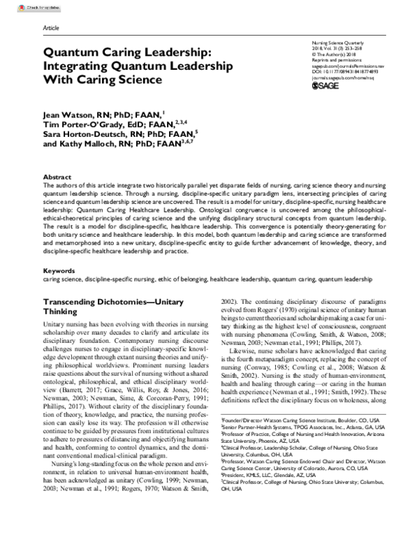 (PDF) Quantum Caring Leadership: Integrating Quantum Leadership With ...