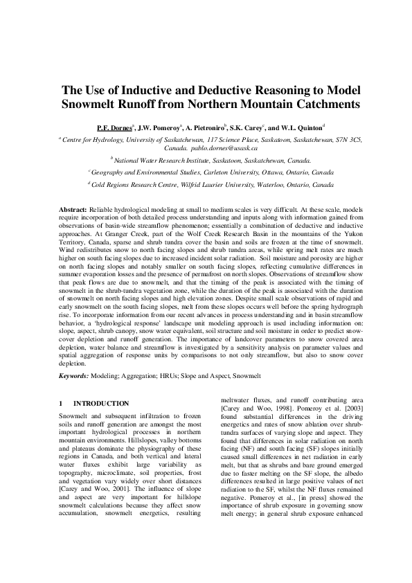 (PDF) The use of inductive and deductive reasoning to model snowmelt runoff from northern ...