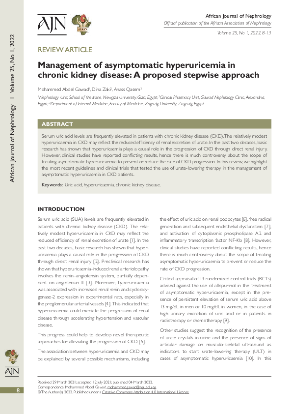(PDF) Management of asymptomatic hyperuricemia in chronic kidney ...