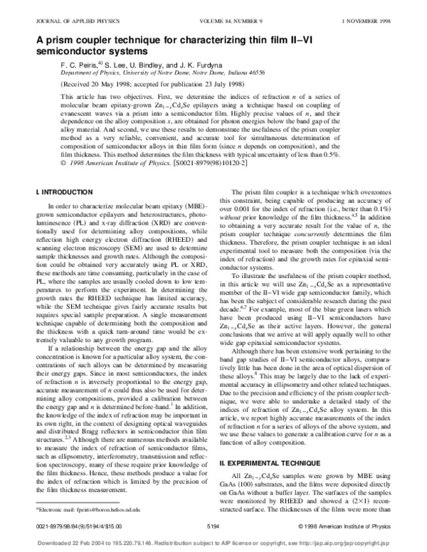 (PDF) A prism coupler technique for characterizing thin film II–VI ...