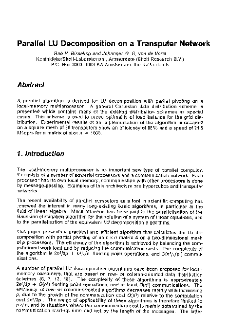 (PDF) Parallel LU decomposition on a transputer network