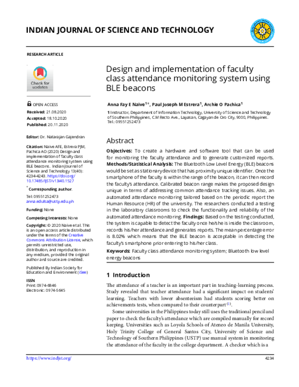(PDF) Design and implementation of faculty class attendance monitoring ...