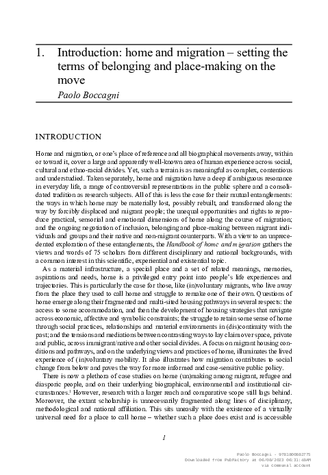 (PDF) Introduction: home and migration -setting the terms of belonging ...