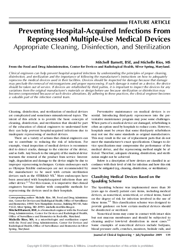 (PDF) Preventing Hospital-Acquired Infections From Reprocessed Multiple ...