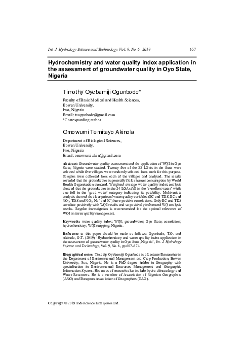 Pdf Hydrochemistry And Water Quality Index Application In The Assessment Of Groundwater