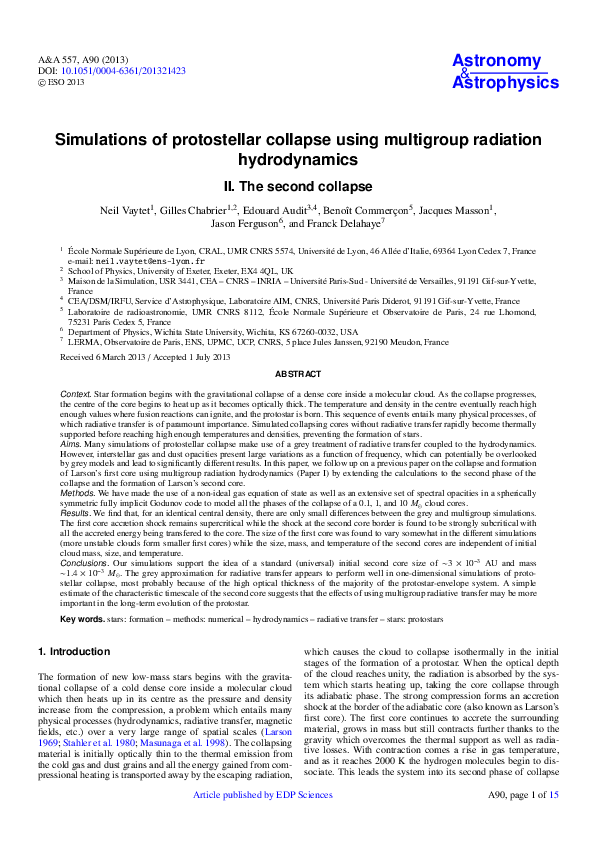 (PDF) Simulations of protostellar collapse using multigroup radiation ...