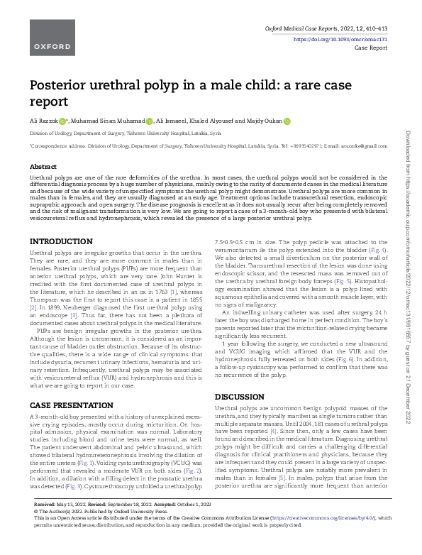 (PDF) Posterior urethral polyp in a male child: a rare case report