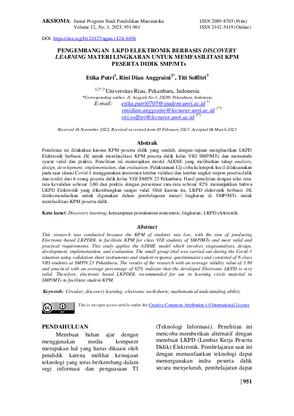 (PDF) PENGEMBANGAN LKPD ELEKTRONIK BERBASIS DISCOVERY LEARNING MATERI LINGKARAN UNTUK ...