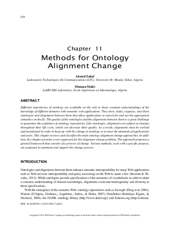 (PDF) Methods for Ontology Alignment Change | Ahmed Zahaf - Academia.edu