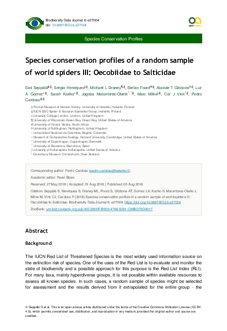 (PDF) Species conservation profiles of a random sample of world spiders ...