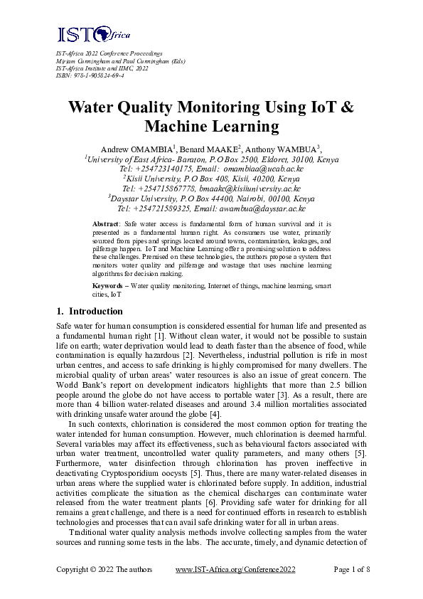 (PDF) Water Quality Monitoring Using IoT & Machine Learning