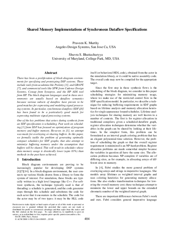 (PDF) Shared memory implementations of synchronous dataflow specifications