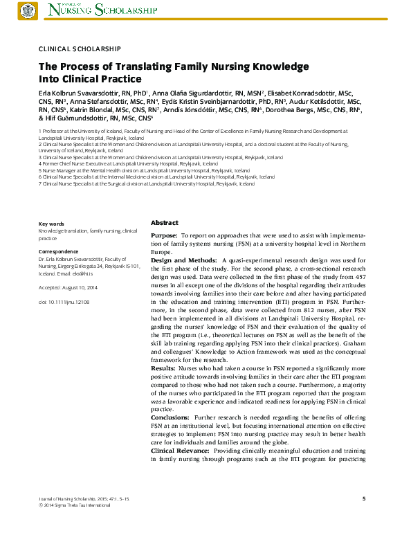 (PDF) The Process of Translating Family Nursing Knowledge Into Clinical Practice