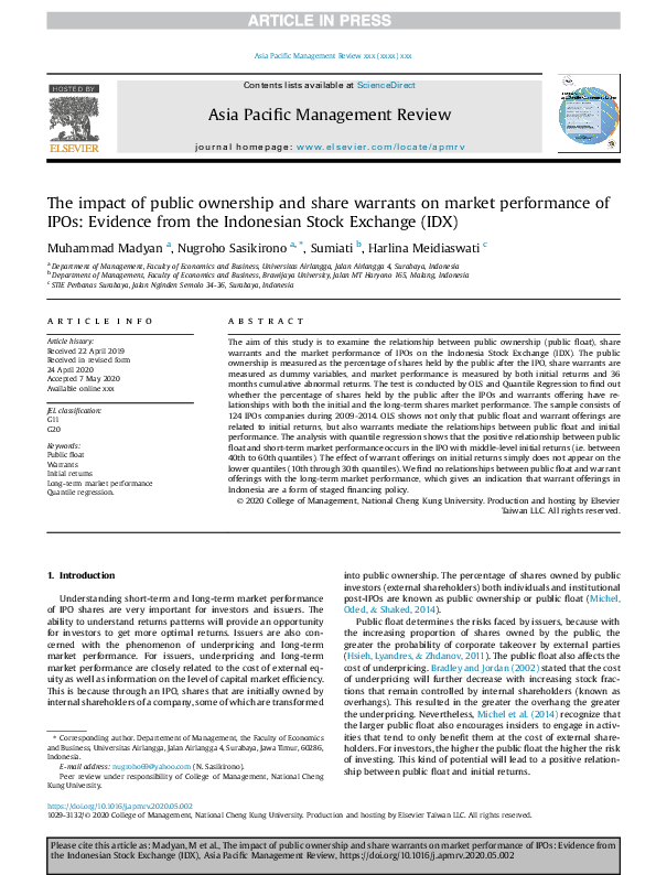 (PDF) The impact of public ownership and share warrants on market performance of IPOs: Evidence ...