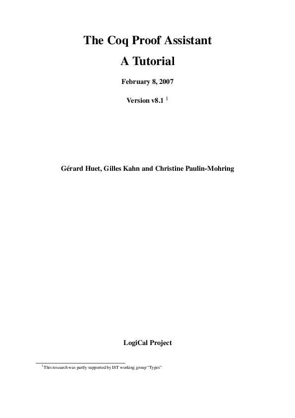 (PDF) The Coq Proof Assistant A Tutorial
