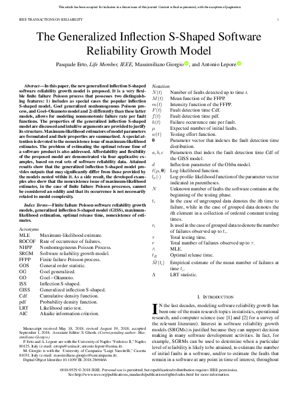 (PDF) The Generalized Inflection S-Shaped Software Reliability Growth Model