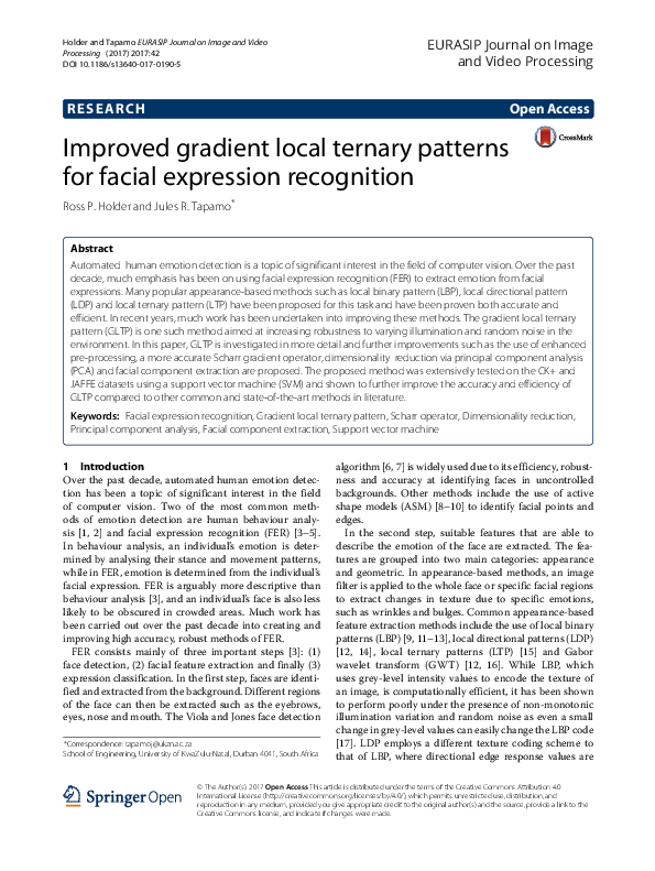 (PDF) Improved gradient local ternary patterns for facial expression recognition
