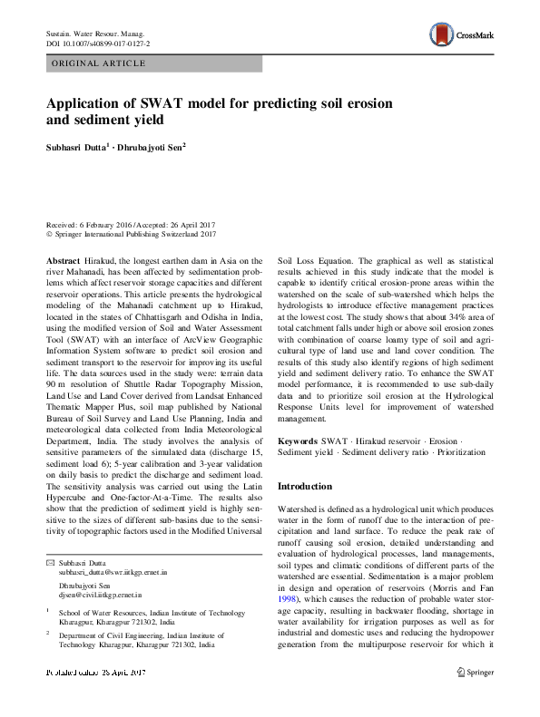 (PDF) Application of SWAT model for predicting soil erosion and sediment yield