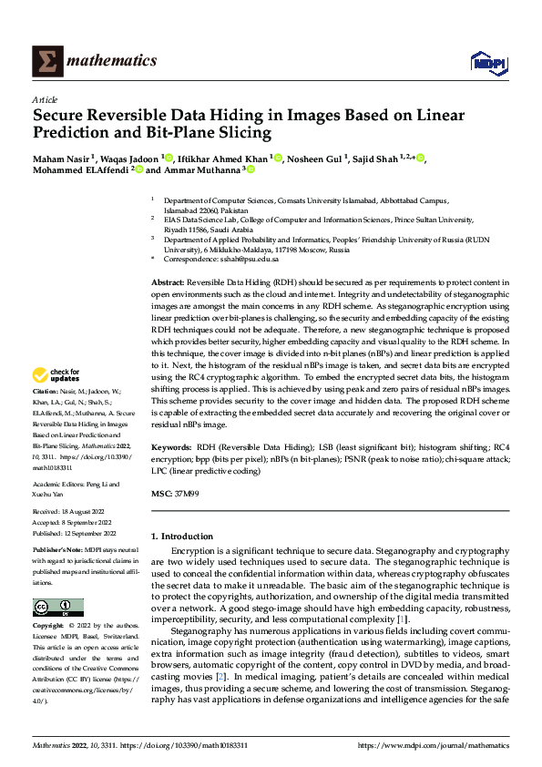 Pdf Secure Reversible Data Hiding In Images Based On Linear Prediction And Bit Plane Slicing 