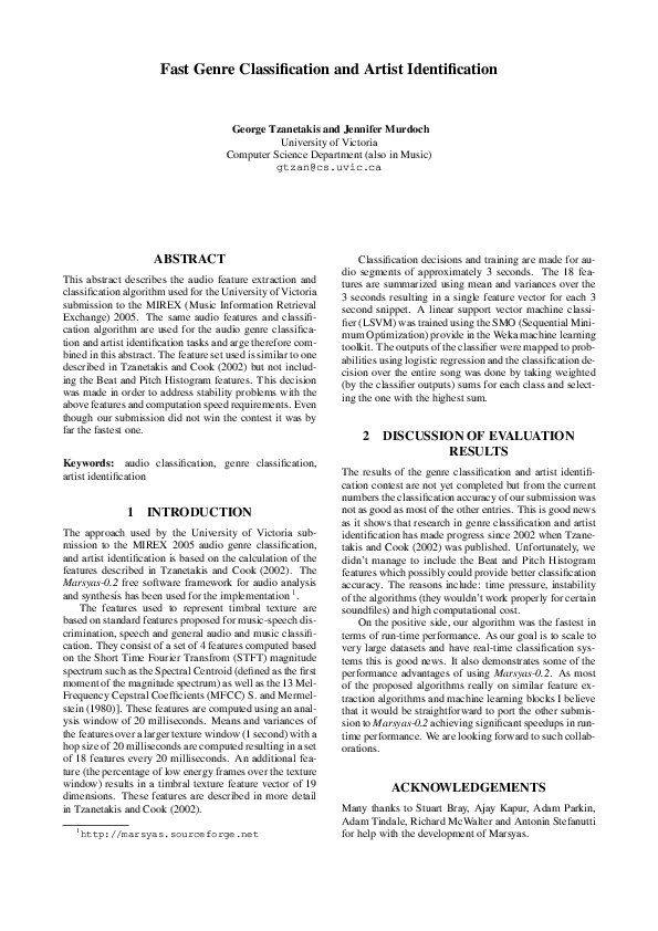 (PDF) Fast genre classification and artist identification