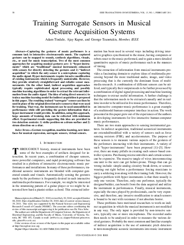 (PDF) Training Surrogate Sensors in Musical Gesture Acquisition Systems