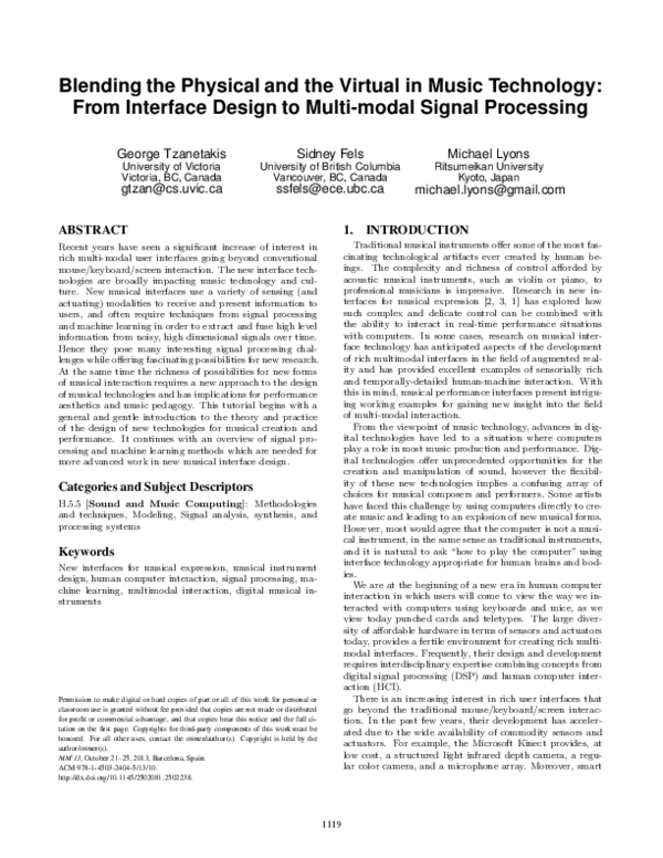 (PDF) Blending the physical and the virtual in music technology