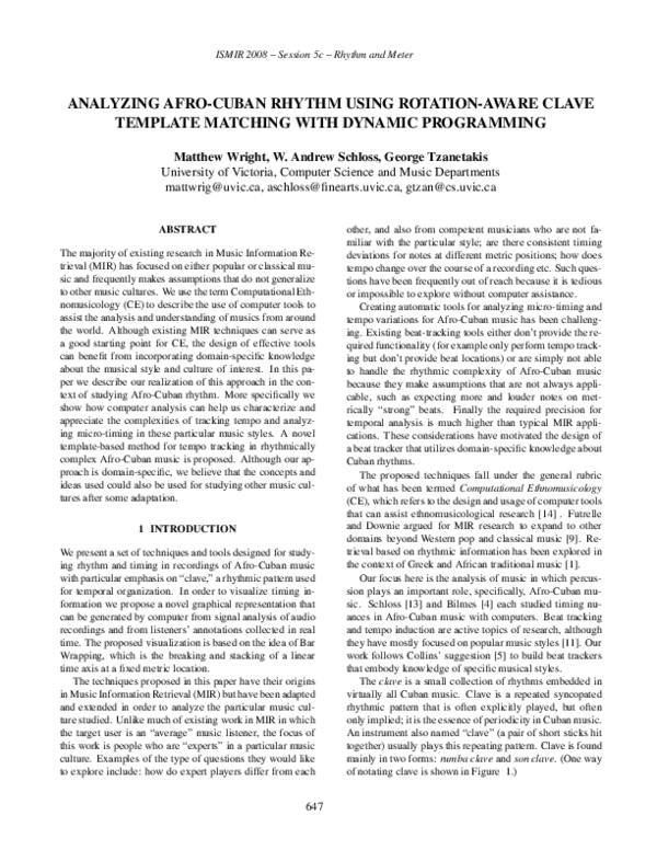 (PDF) Analyzing Afro-Cuban Rhythms Using Rotation-Aware Clave Template Matching With Dynamic ...