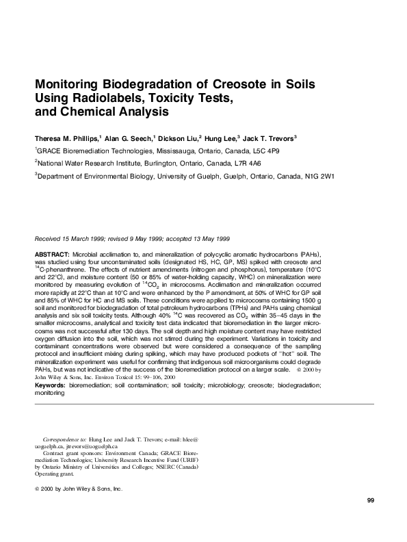 (PDF) Monitoring biodegradation of creosote in soils using radiolabels ...