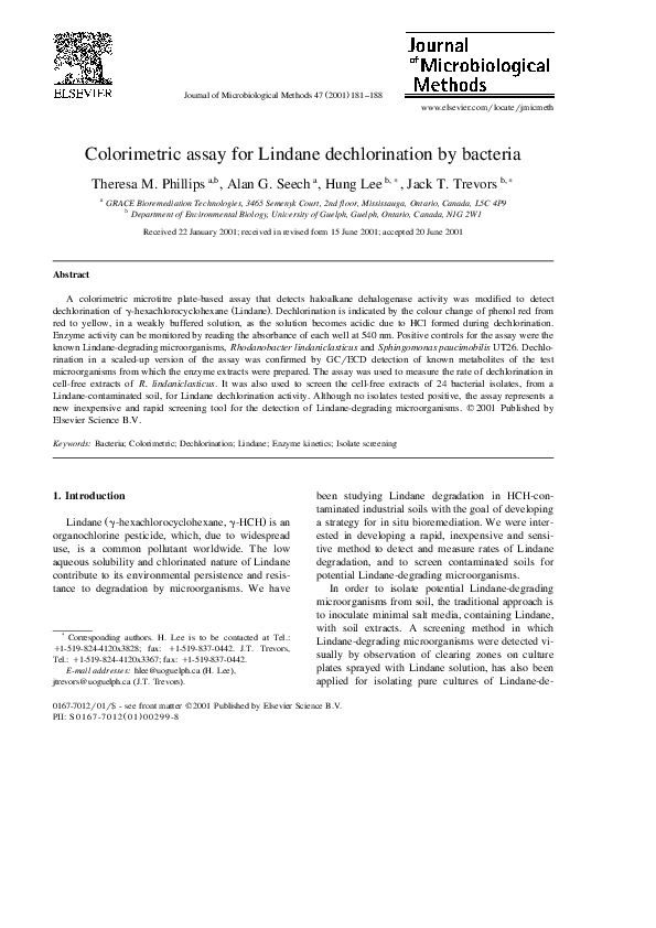 (PDF) Colorimetric assay for Lindane dechlorination by bacteria