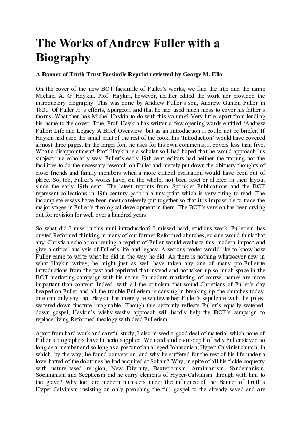 (DOC) The Works of Andrew Fuller with a Biography A Banner of Truth ...
