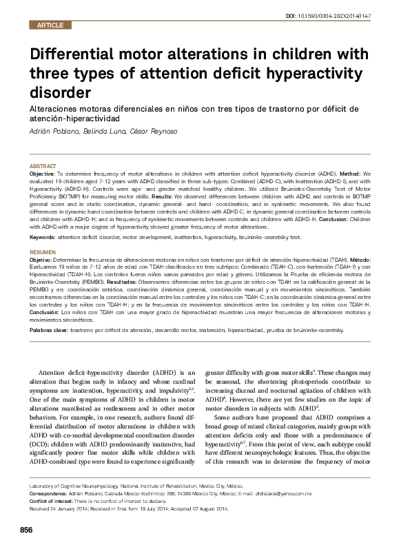 (PDF) Differential motor alterations in children with three types of attention deficit ...