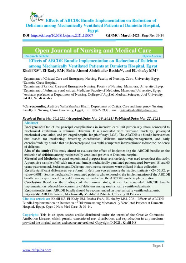 (PDF) Effects of ABCDE Bundle Implementation on Reduction of Delirium ...