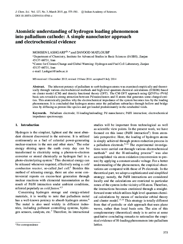 (PDF) Atomistic understanding of hydrogen loading phenomenon into ...
