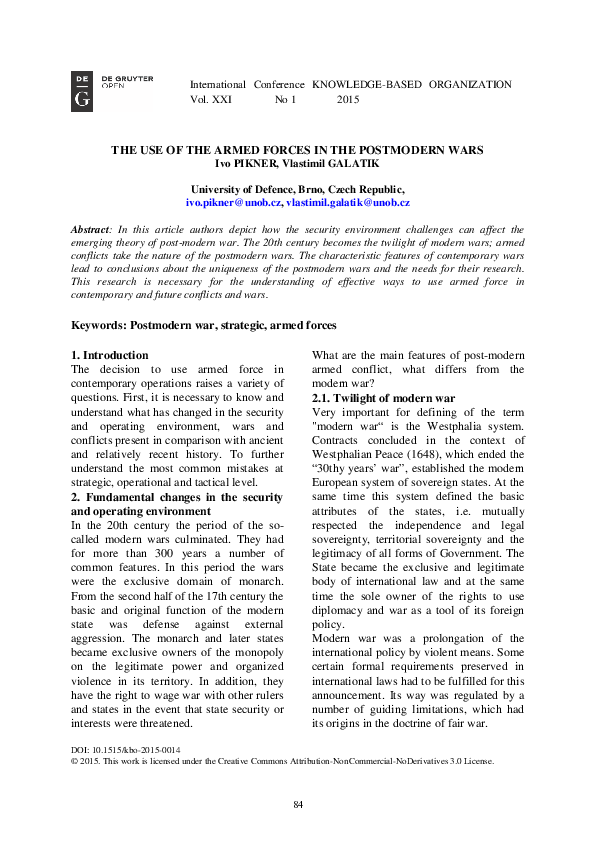 (PDF) Use Of The Armed Forces In The Postmodern Wars