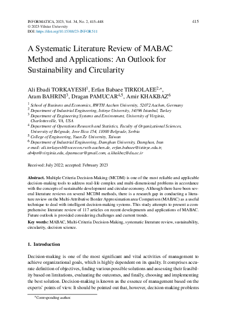 (PDF) A Systematic Literature Review of MABAC Method and Applications ...